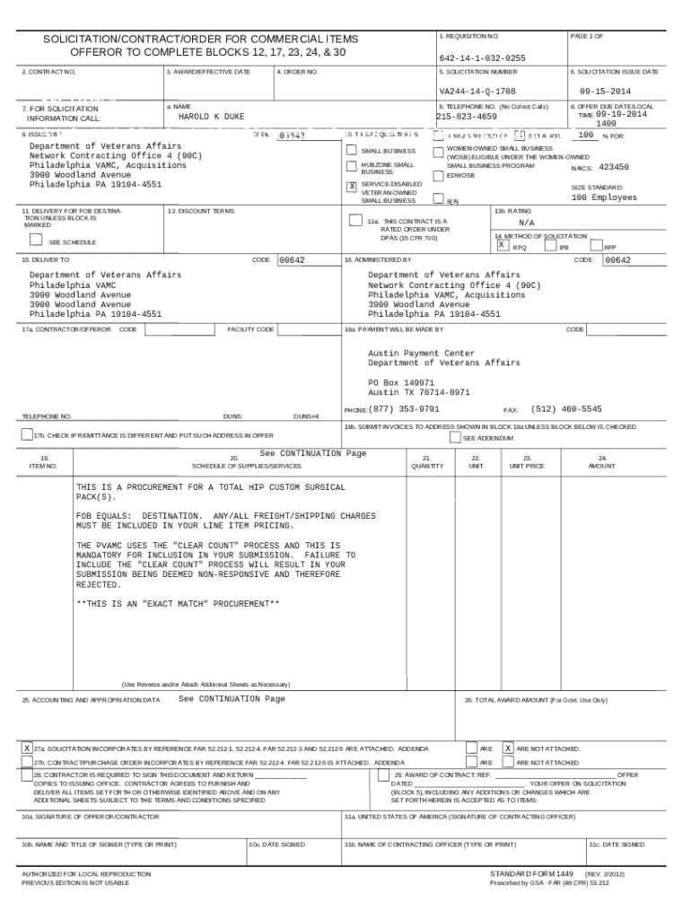 Sf 1449 Solicitation/contract/order for Commercial Items Doc Template ...
