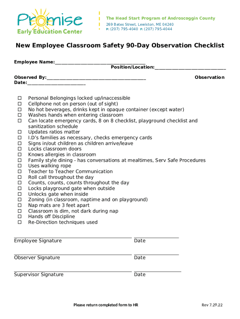 New-Employee-Classroom-Safety-90-Day-Observation- ... Doc Template ...