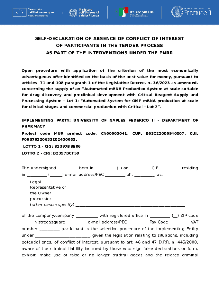 Self-declaration of Absence of Conflict of Interest Doc Template ...