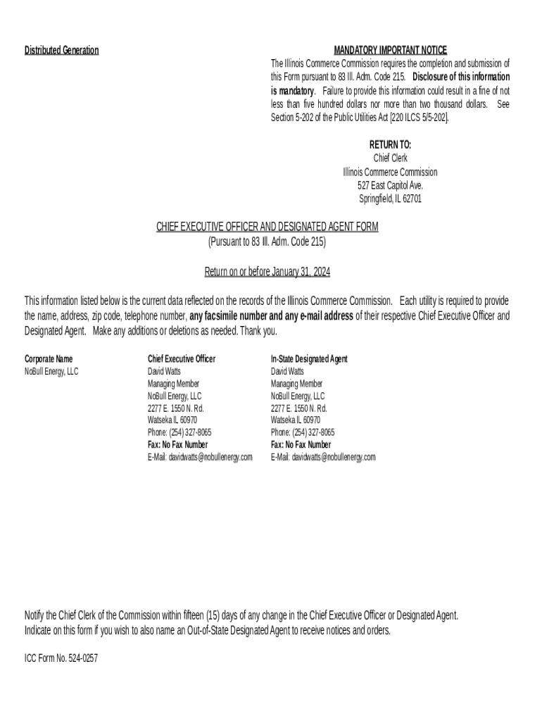 Chief Executive Officer and Designated Agent - icc illinois Doc ...