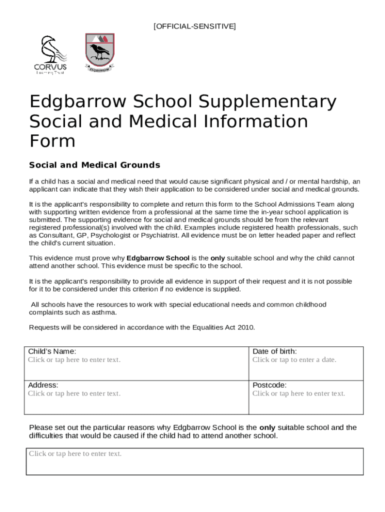 Edgbarrow School Supplementary Social and Medical Ination Doc Template ...
