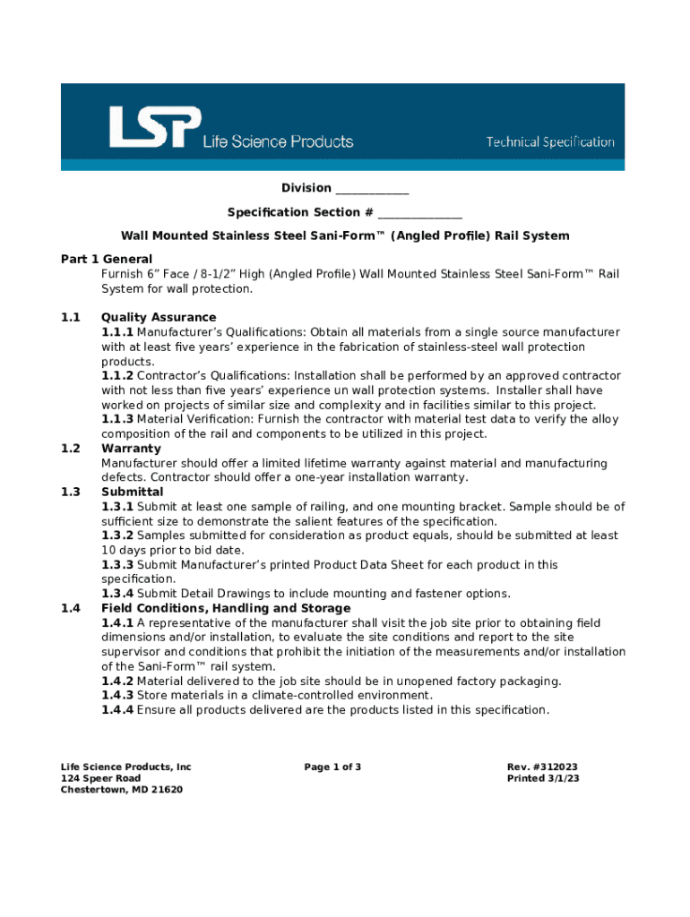 Sani-Tube Sani-Lever Floor and Wall Mounted Rail Doc Template | pdfFiller