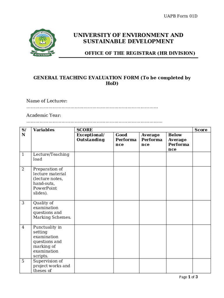 General Teaching Evaluation Doc Template | pdfFiller