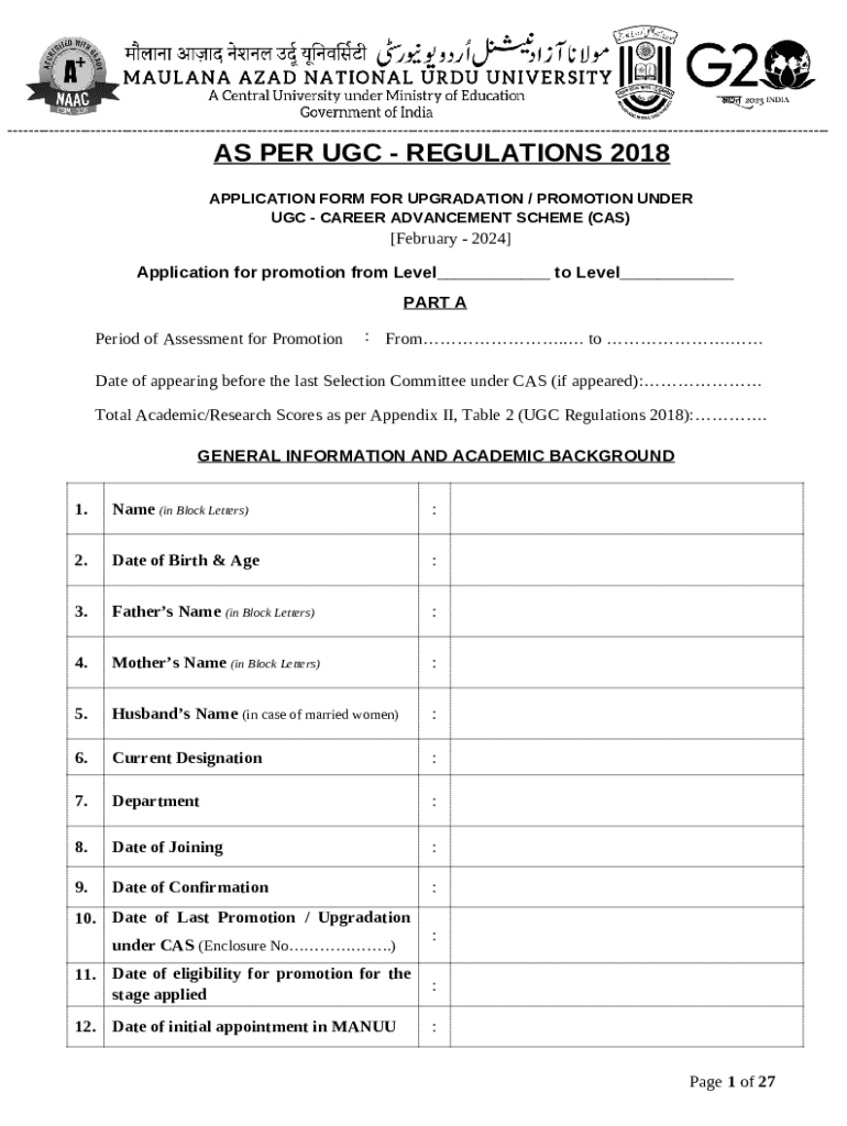 Application for Upgradation/promotion Under Ugc - Career Advancement Scheme (cas) Doc Template ...