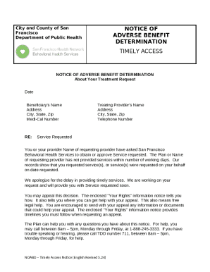 Notice of Adverse Benefit Determination Doc Template | pdfFiller