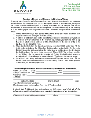 Fillable Online Control of Lead and Copper in Drinking Water Sampling ...