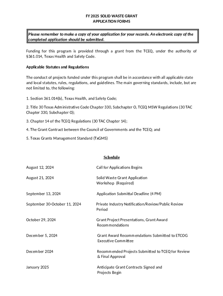 Fy 2025 Solid Waste Grant Application s Doc Template | pdfFiller
