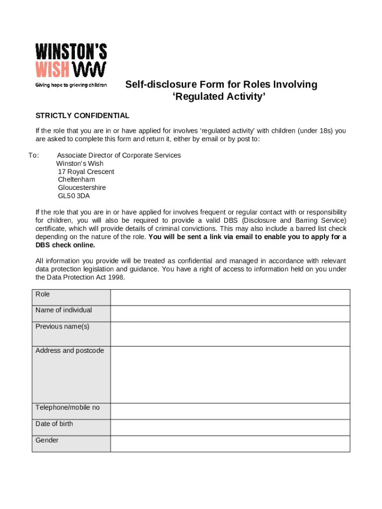 Self-disclosure for Regulated Activity Doc Template | pdfFiller