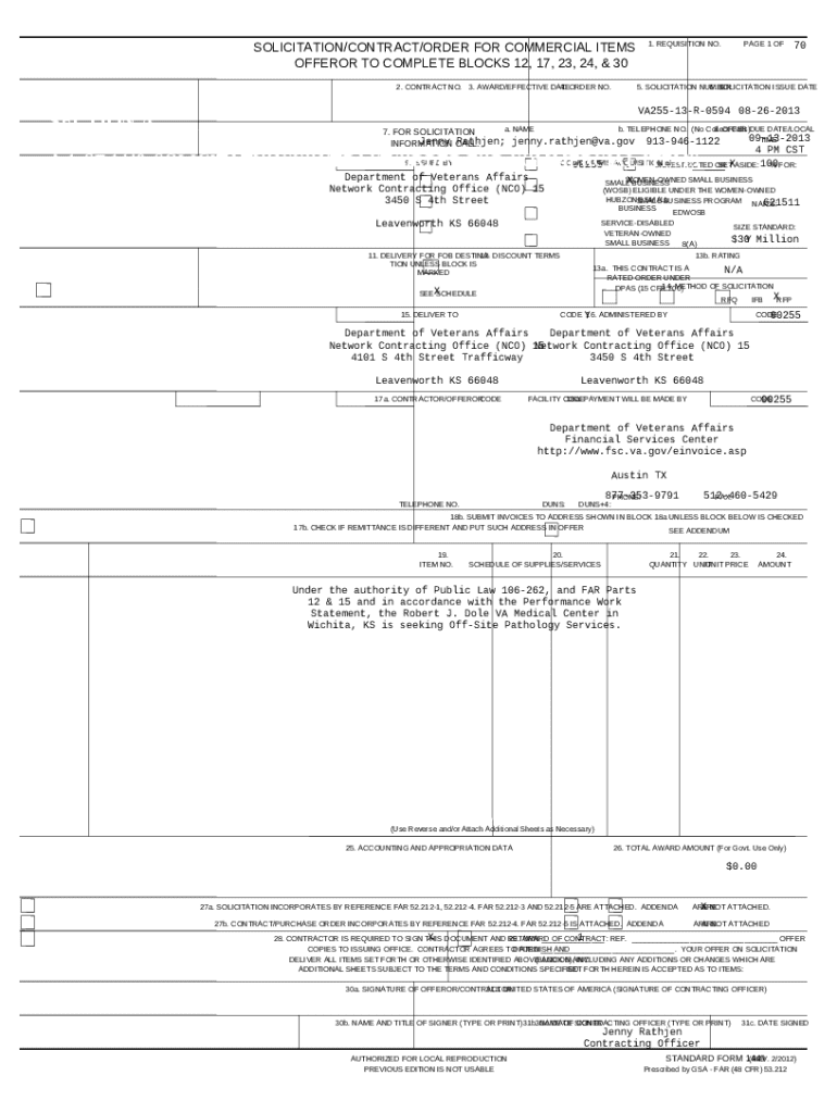 Sf 1449 Solicitation/contract for Commercial Items Doc Template | pdfFiller