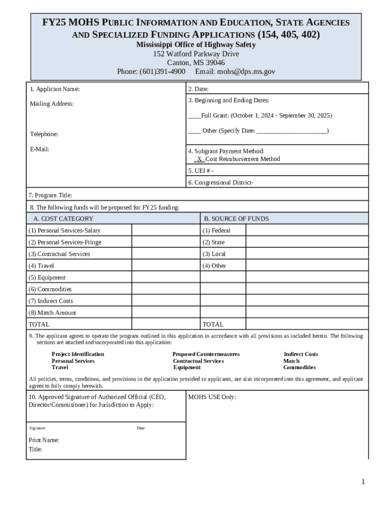 fy25 mohs grant agreement Doc Template | pdfFiller