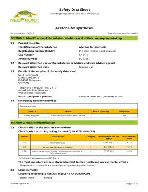 Fillable Online Safety Data Sheet for Acetone for Synthesis - 2021 Fax ...