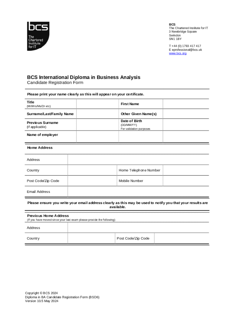 Bcs International Diploma in Business Analysis Candidate Registration ...