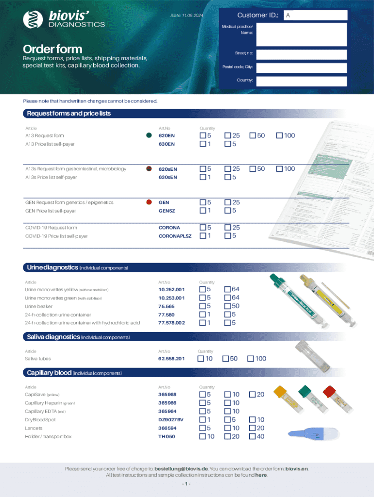 Fillable Online 2024 Order Form for Medical Practice Diagnostics and ...