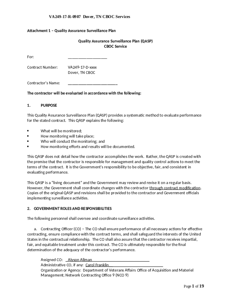 Quality Assurance Surveillance Plan Doc Template | pdfFiller
