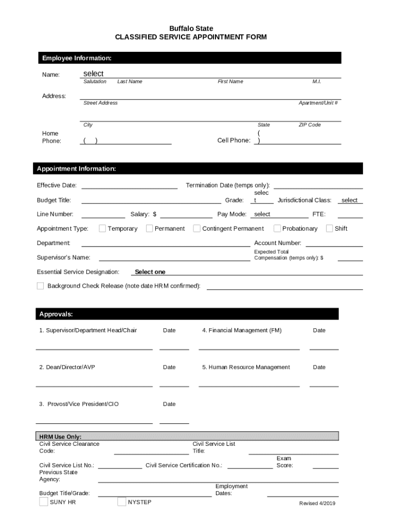 Classified Service Appointment Doc Template | pdfFiller