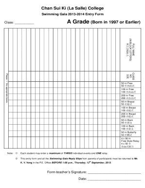Fillable Online Chan Sui Ki (la Salle) College Swimming Gala Entry Form ...