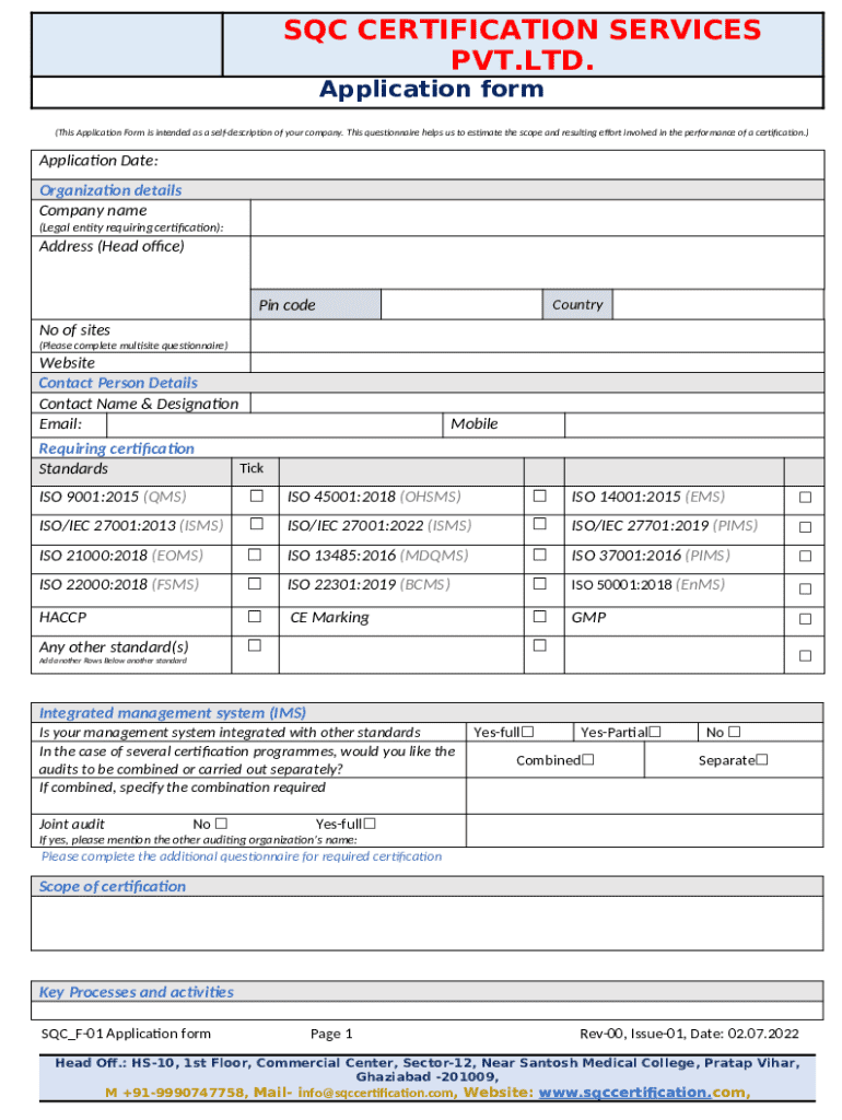 Application - SQC Certification Services Pvt. Ltd Doc Template | pdfFiller