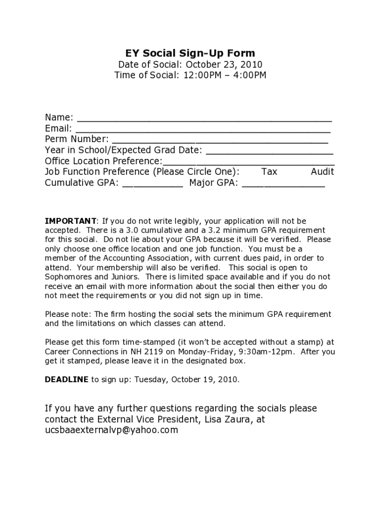 Fillable Online Ey Social Sign-up Form 2010: Join the Accounting ...