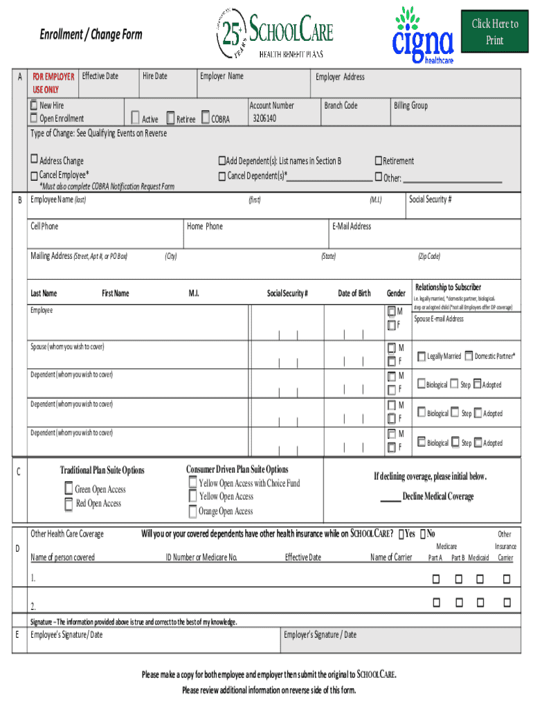 Fillable Online Schoolcare Enrollment / Change Form for 2023 Fax Email Print - pdfFiller