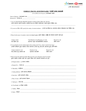 Fillable Online Foreign Travel Questionnaire 2023 - Canara Hsbc Life ...