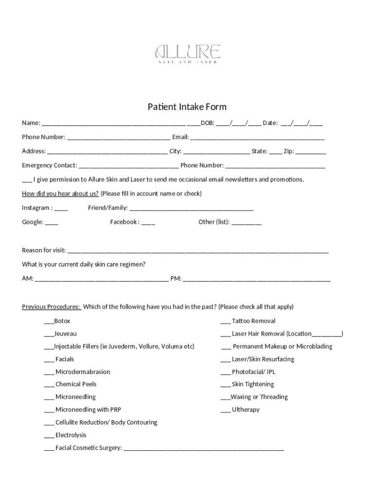 Patient Intake Doc Template | pdfFiller