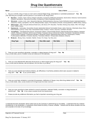 Fillable Online Drug Use Questionnaire 2015 - Assessing Substance Use ...