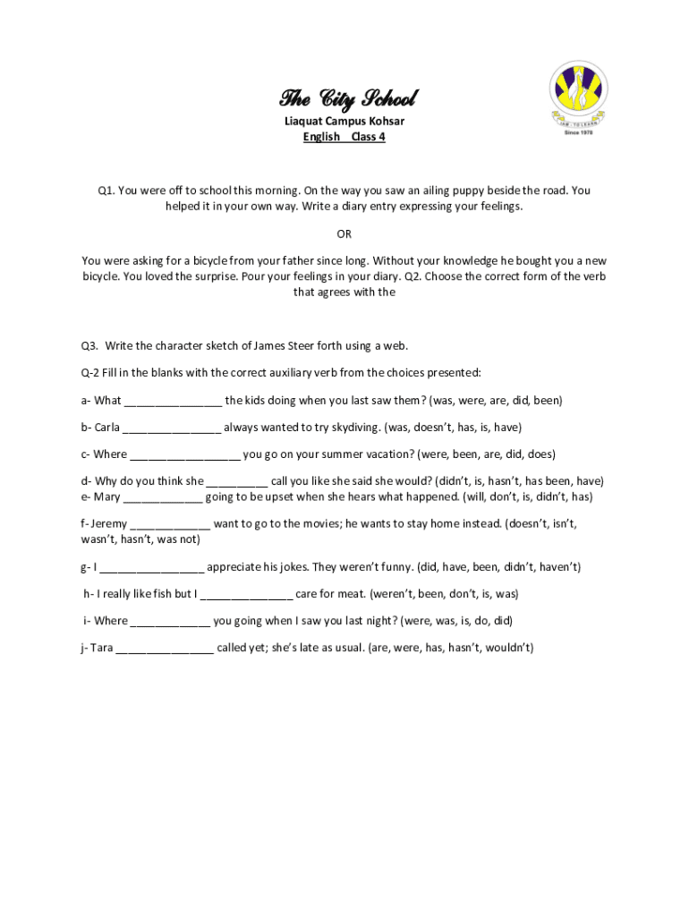 Fillable Online Expressive Diary Entries and Verb Agreement Exercises ...