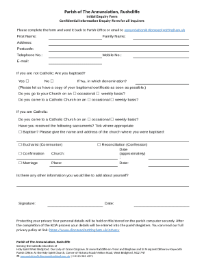 Parish Registration Doc Template | pdfFiller