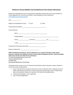 Fillable Online Baltimore County Mobile Food Establishment Plan Review ...