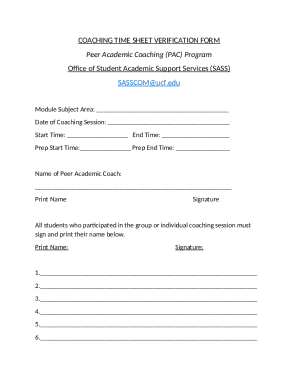 COACHING-TIME-SHEET-VERIFICATION-. ... - med ucf Doc Template | pdfFiller