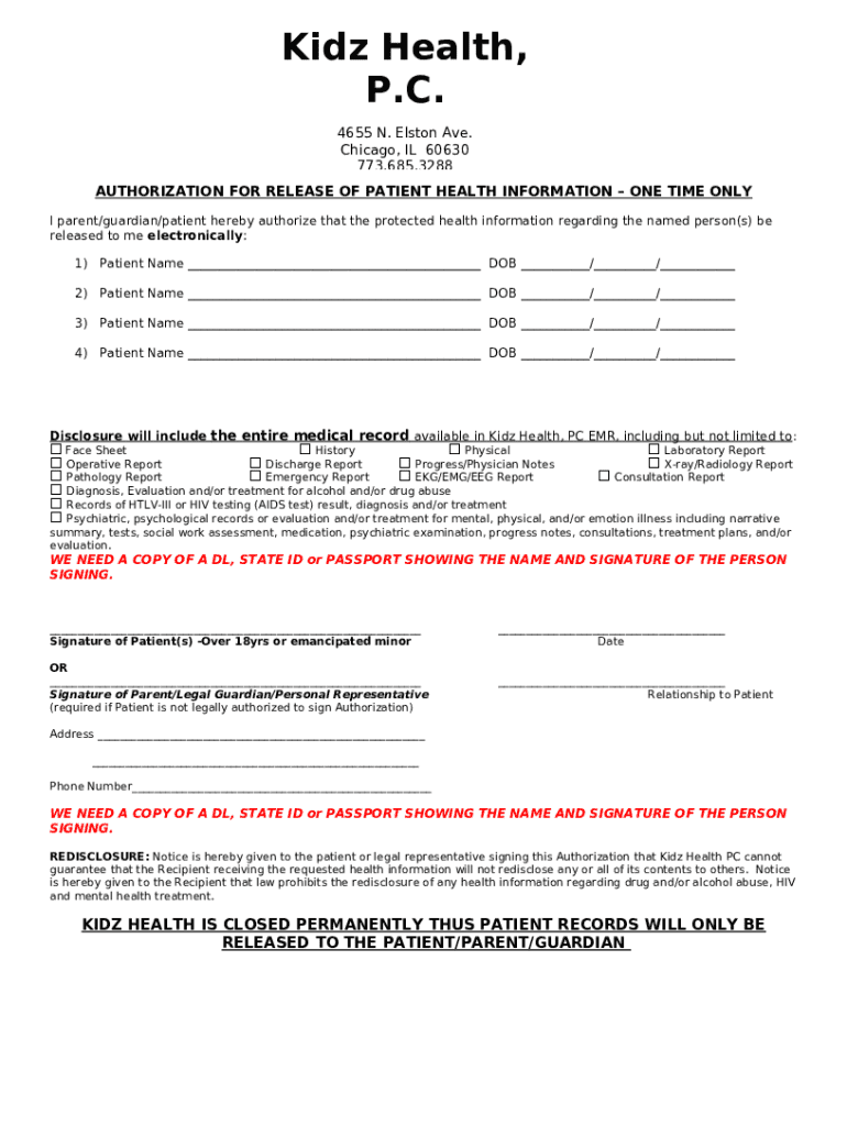 Authorization for Release of Patient Health Ination Doc Template | pdfFiller