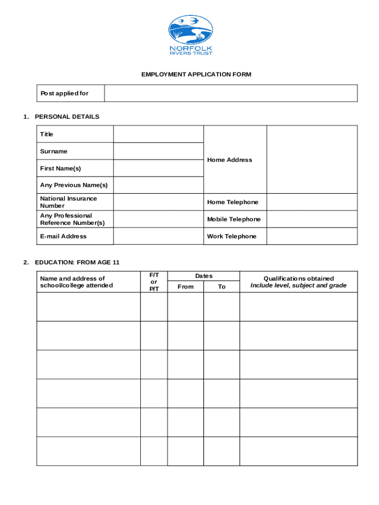 Employment Application Doc Template | pdfFiller