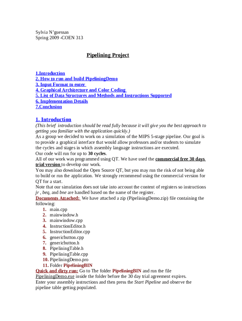 Pipelining Project Doc Template | pdfFiller
