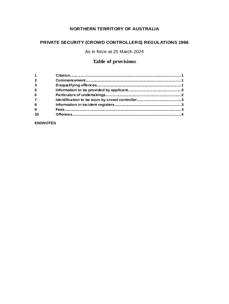 Private Security (crowd Controllers) Regulations Doc Template | pdfFiller