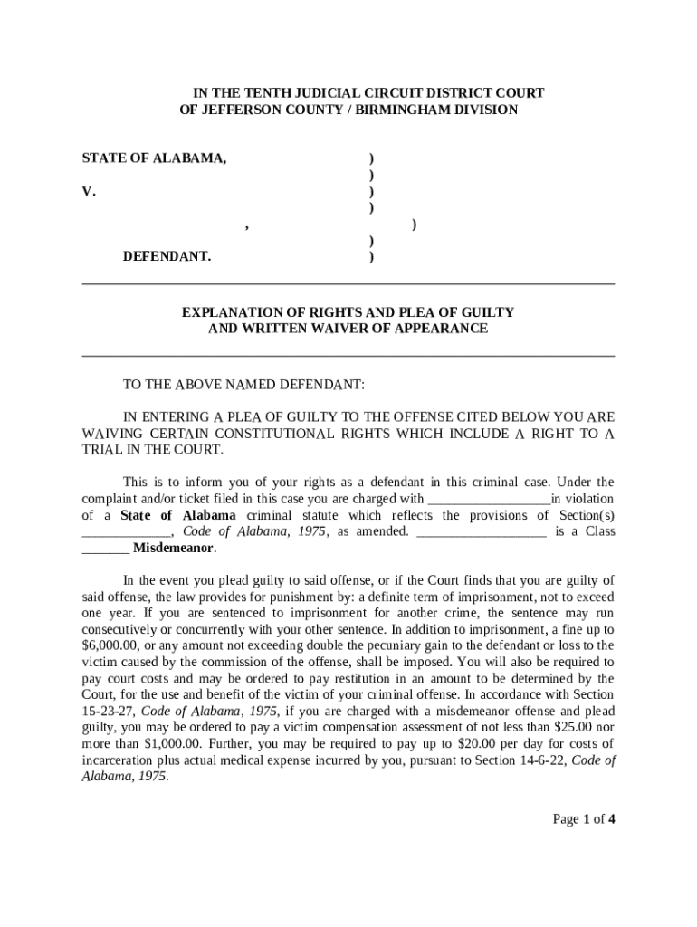 blank plea in absentia Doc Template | pdfFiller