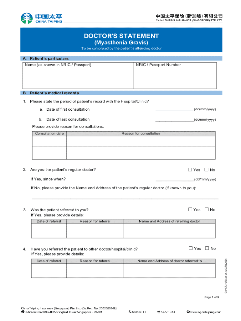 Fillable Online Doctor's Statement on Myasthenia Gravis - 2024 Fax Email Print - pdfFiller