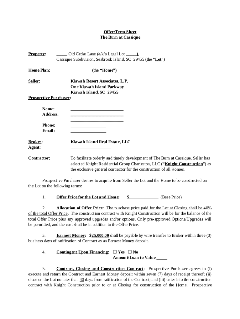 Offer/term Sheet Doc Template | pdfFiller
