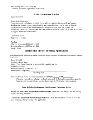Basic Skills Project Proposal Application Doc Template | pdfFiller
