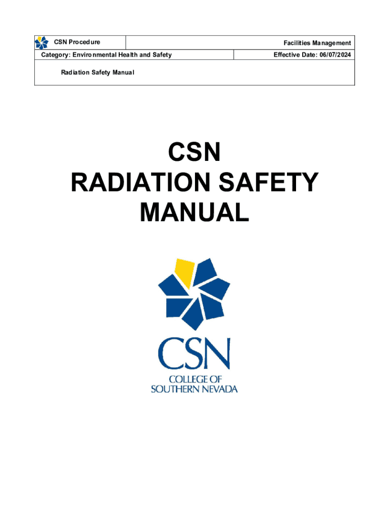 Fillable Online Csn Radiation Safety Manual 2024: Ensuring Safe Use of ...
