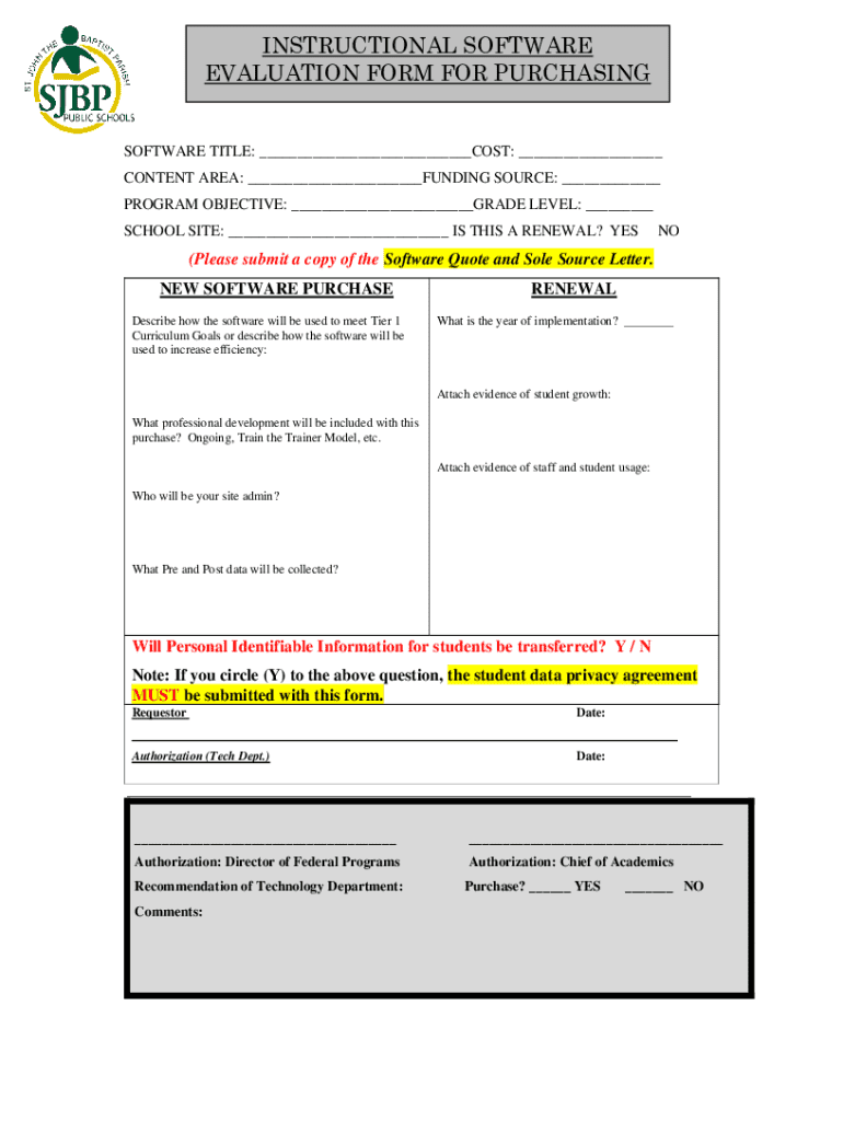 Fillable Online 2023 Instructional Software Evaluation Form for ...
