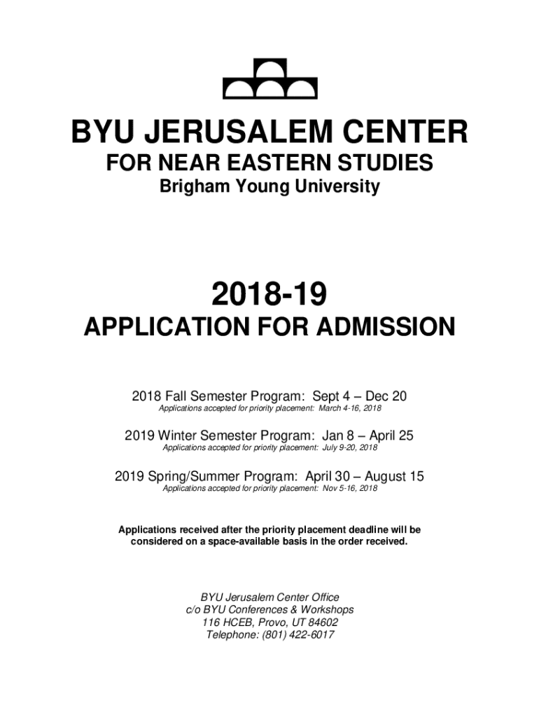 Fillable Online Byu Jerusalem Center Admission Application 2018-2019 ...