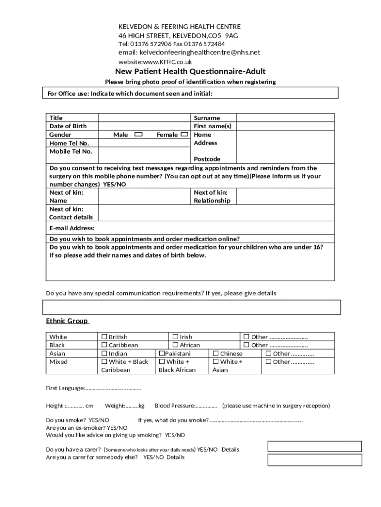 New Patient Health Questionnaire-adult Doc Template | pdfFiller