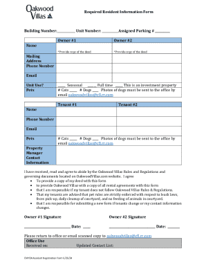 Fillable Online Required Resident Information Form 2024 - Oakwood ...