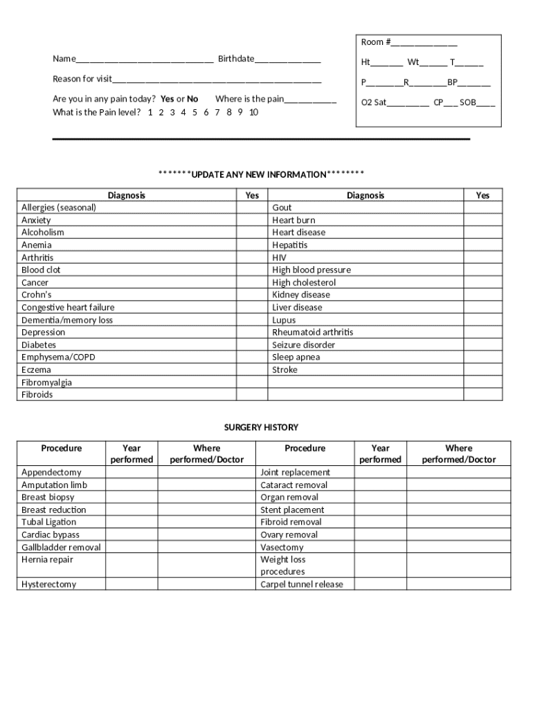 Patient Update/Pain Assessment - Brighton Doc Template | pdfFiller