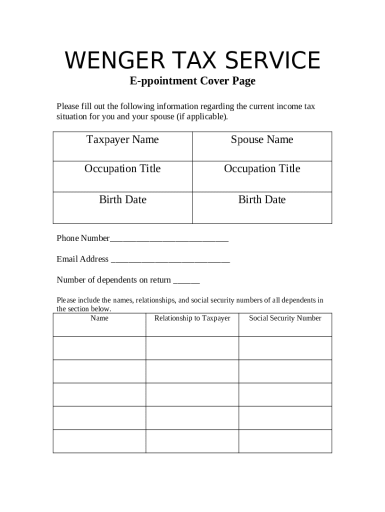 E-ppointment Cover Page Doc Template | pdfFiller