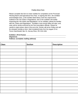 Poultry Entry Doc Template | pdfFiller