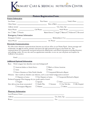 Fillable Online Patient Registration Form 2023 - K Primary Care & Medical Nutrition Center Fax ...
