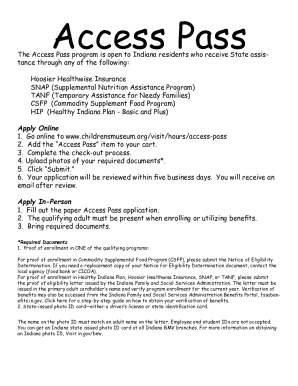 Fillable Online Access Pass Program for Indiana Residents - 2023 Fax Email Print - pdfFiller