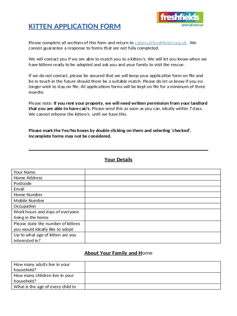 Kitten Application Doc Template | pdfFiller