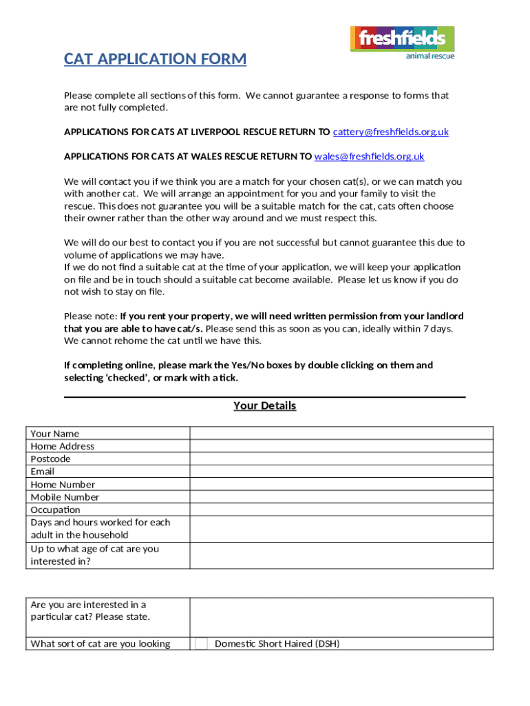 Cat Application Doc Template | pdfFiller